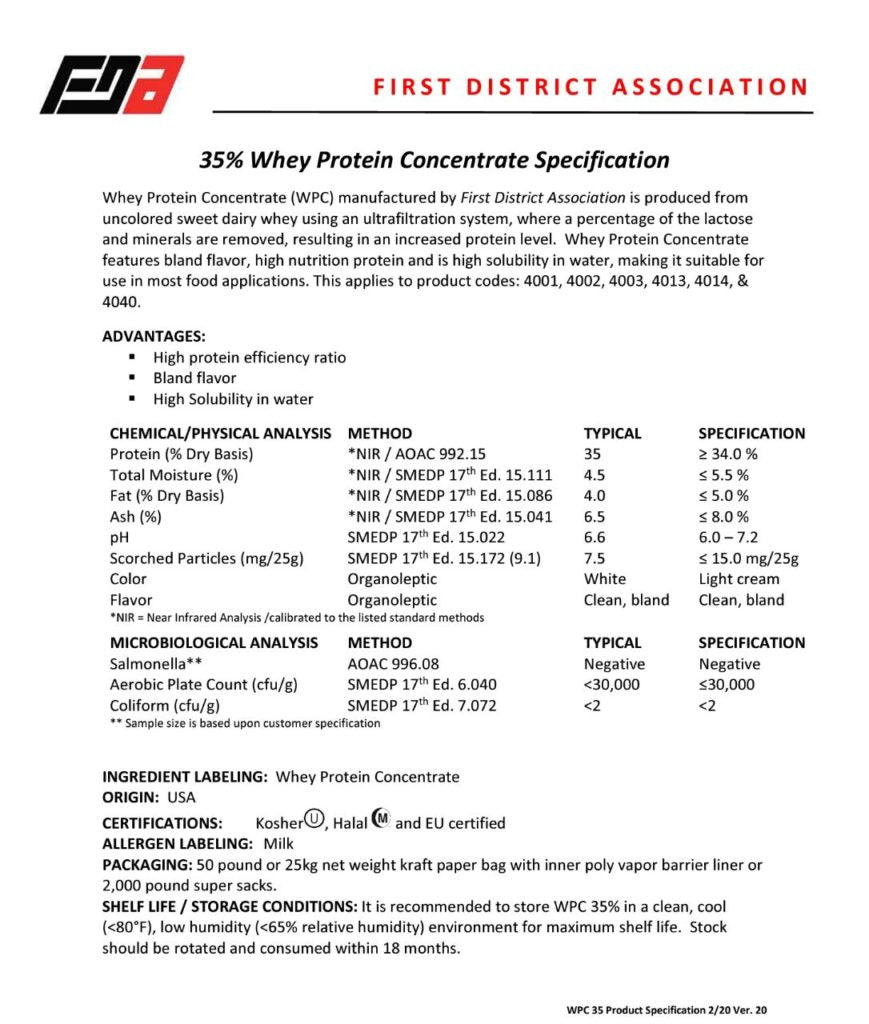 WPC35% - Whey Protein Concentrate 35% Marca FDA (Saco 25kg) – ALADSA