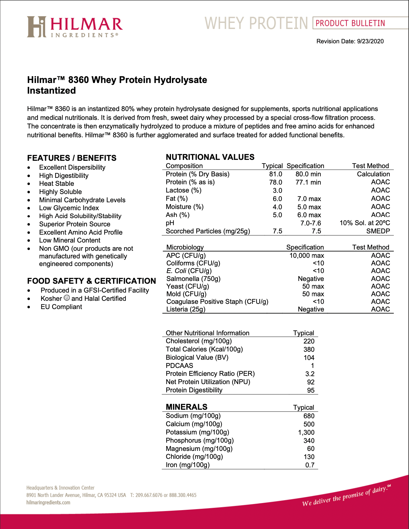 Proteína Hidrolizada de Suero de leche al 80% | WPH 8360 HILMAR – ALADSA